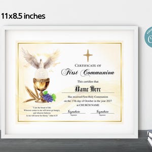 First Holy Communion Certificate Template, First Communion Gift, Church ...
