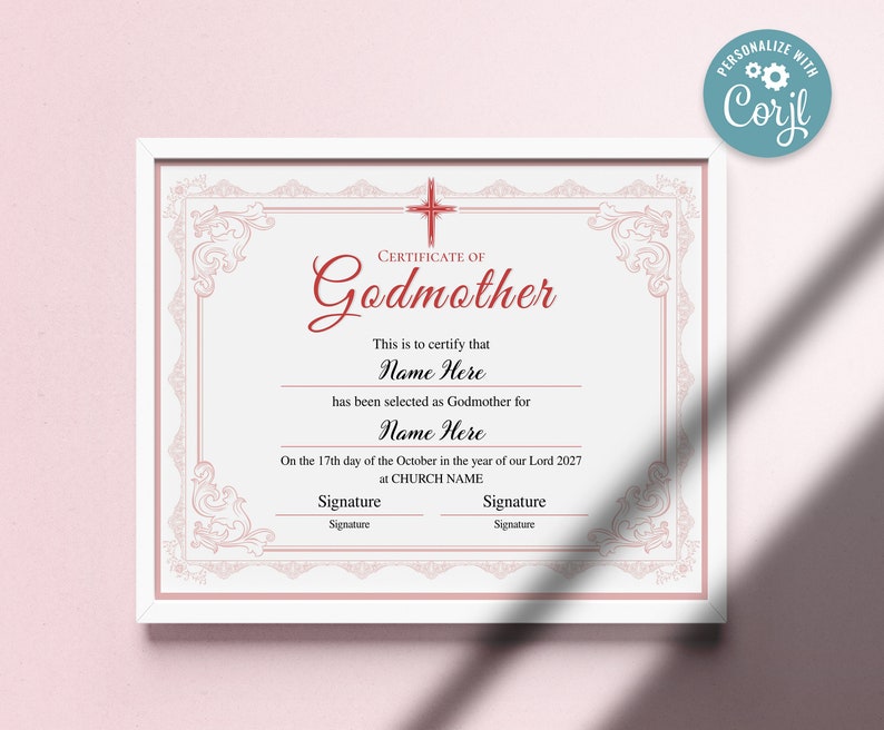 Godmother Certificate Template, Printable Editable Godmother ...