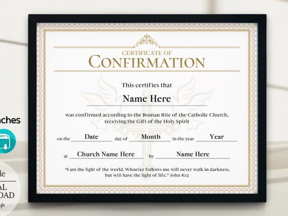 Gold Elegance Confirmation Certificate Editable Confirmation | Etsy