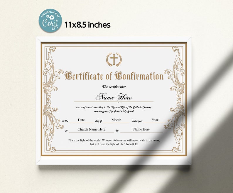 Certificate of Confirmation, 11x8.5 Gold Confirmation Certificate ...