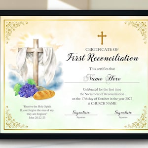 First Reconciliation Certificate, Printable Certificate of First ...