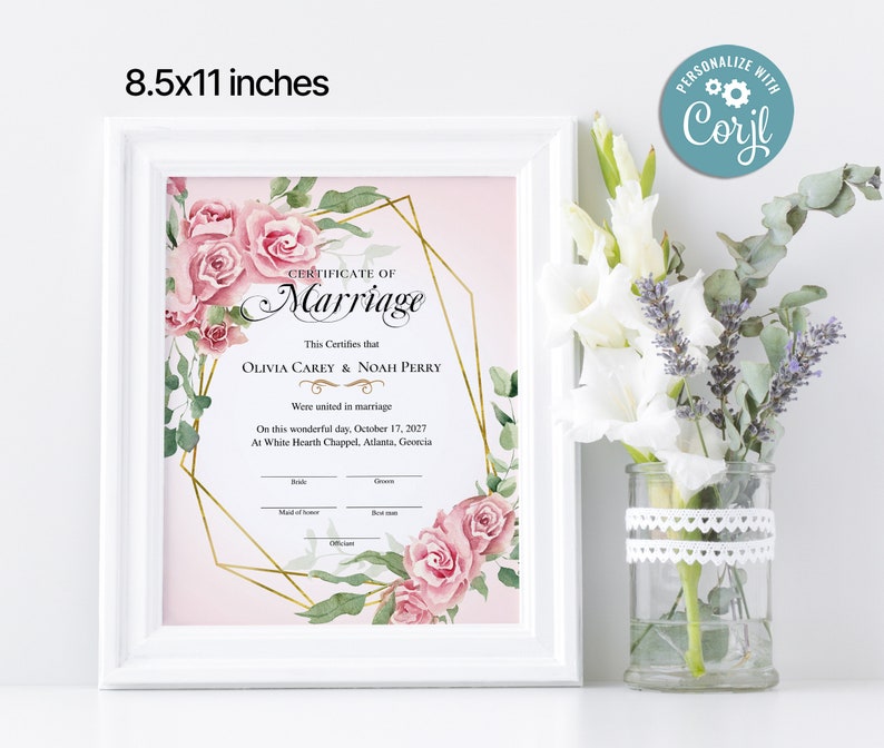 Marriage Certificate, 8.5x11 Editable Certificate of Marriage ...