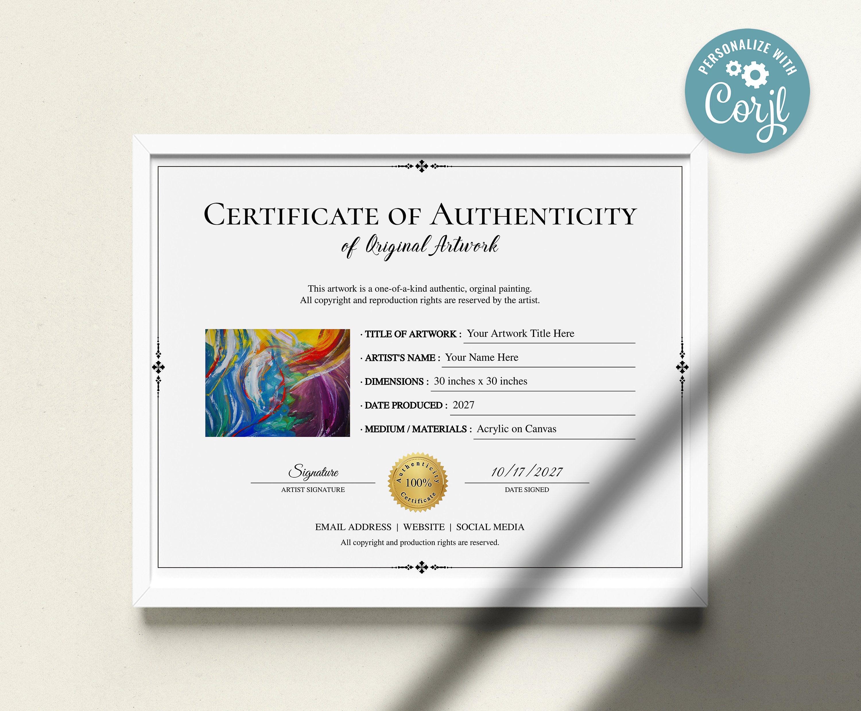 Editable Certificate of Authenticity Certificate of - Etsy