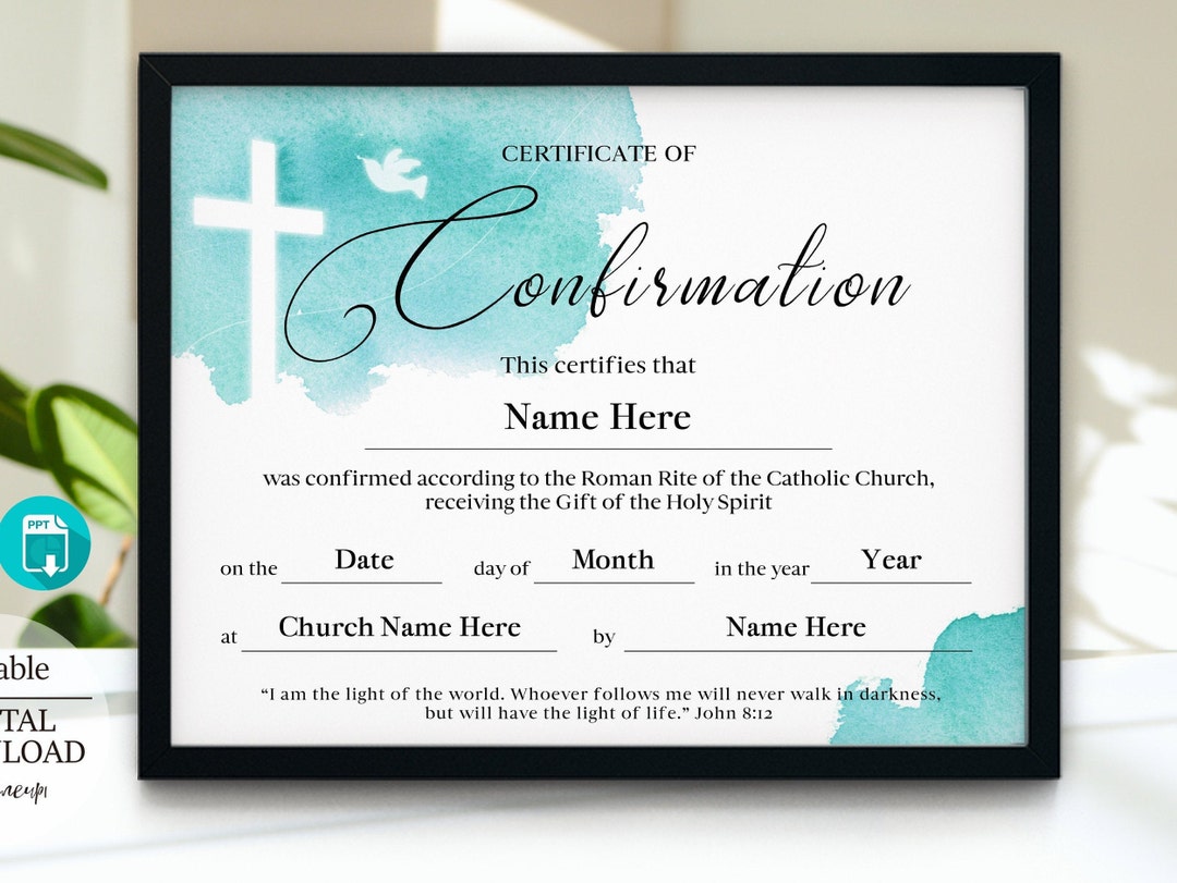Editable Certificate of Confirmation Template, Edit PDF, Edit PPT, Printable Church Certificate ...