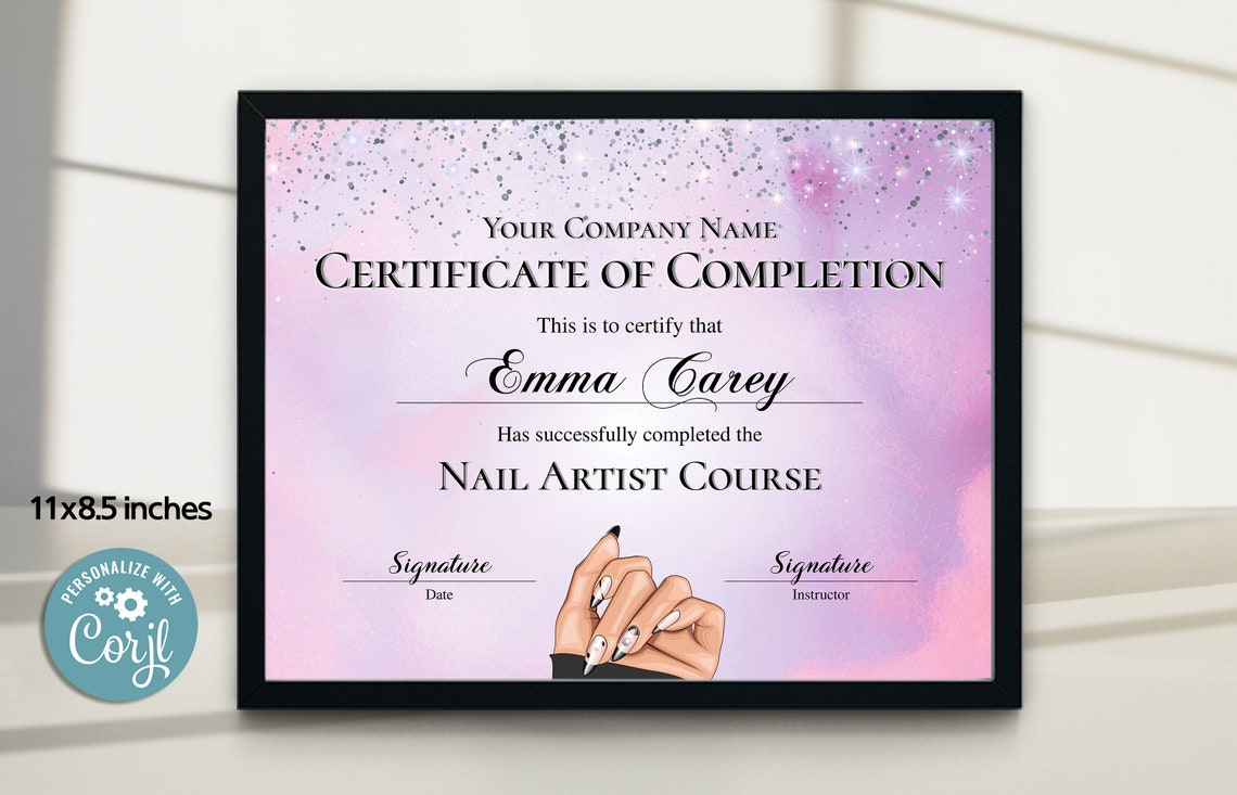 Certificate of Completion Nail Technician Certificate Nail - Etsy