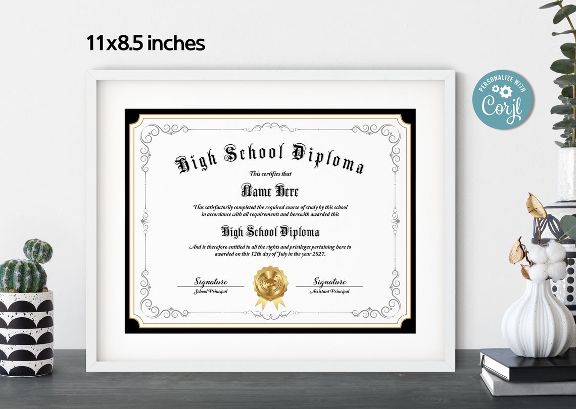 High School Diploma Template, Editable Home School Diploma, Printable ...