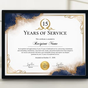 15 Years of Service Anniversary Award, Employee Recognition Editable ...