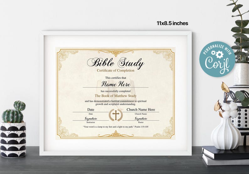 Editable Bible Study Certificate of Completion Template, Digital Bible ...