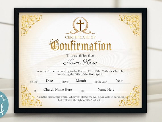 Editable Confirmation Certificate 11x8.5 Certificate of - Etsy