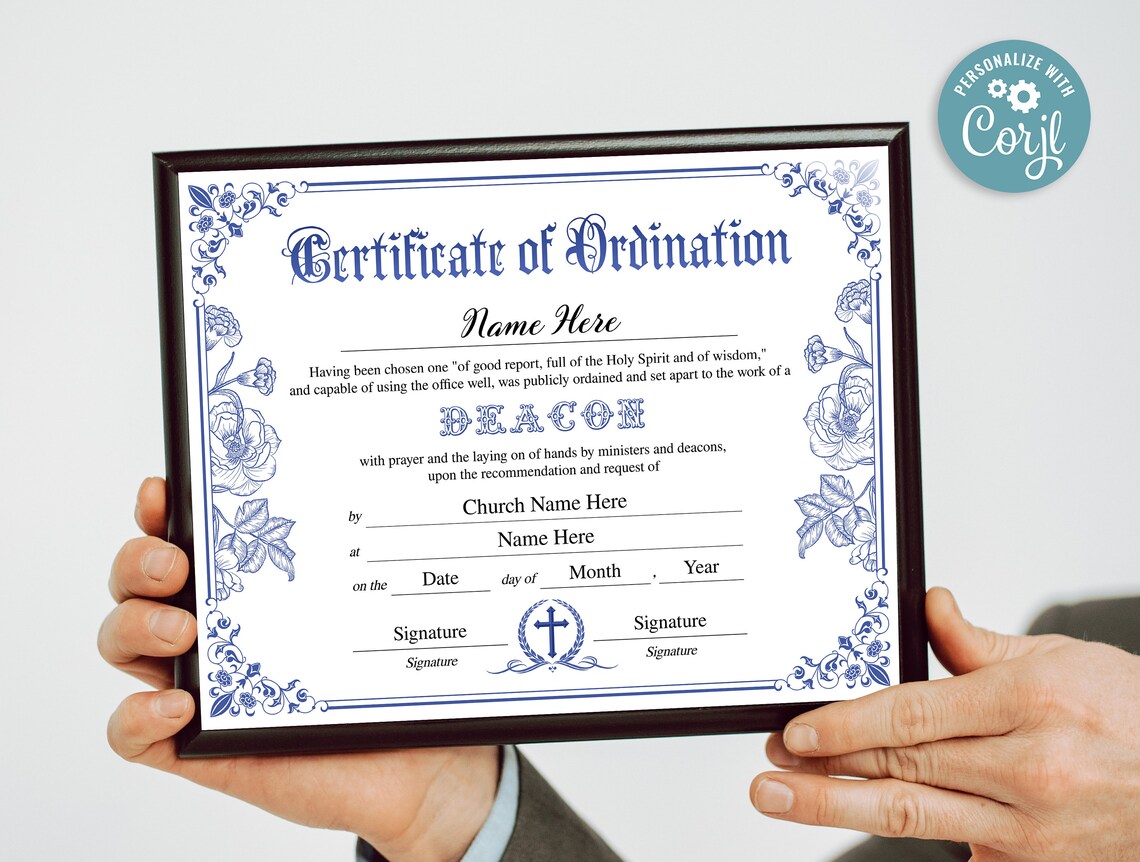 Deacon Ordination Certificate Template 11x8.5 Printable - Etsy