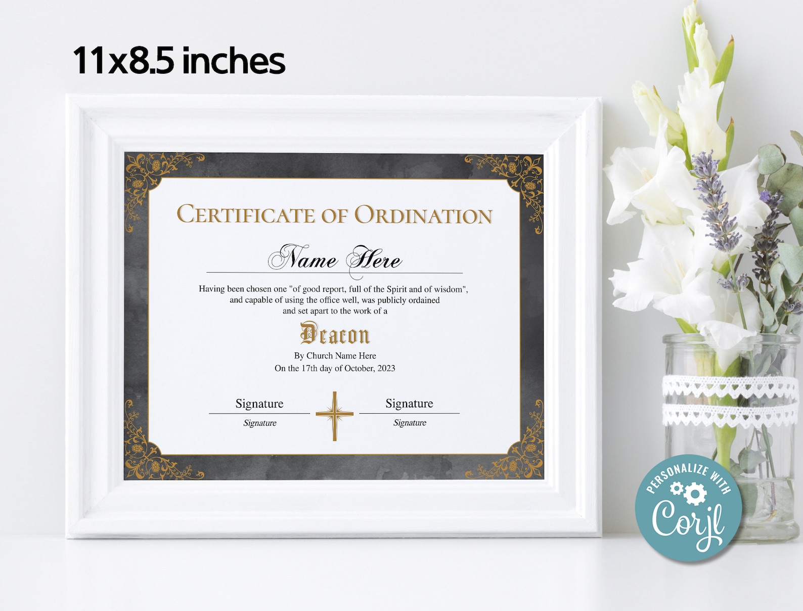 Deacon Ordination Certificate Template, 11x8.5 Printable Certificate of ...