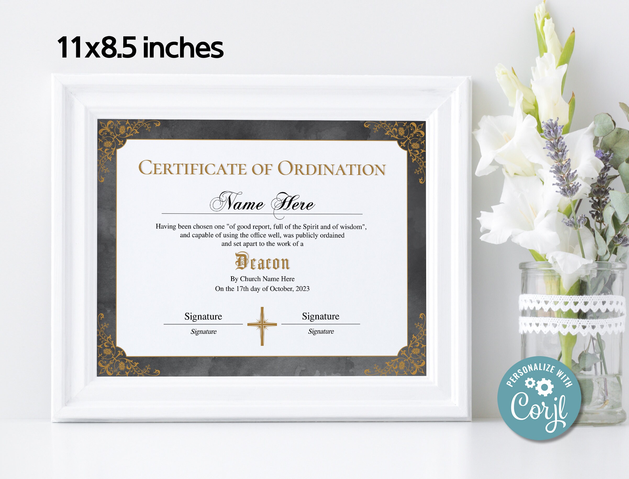 Deacon Ordination Certificate Template, 11x8.5 Printable Certificate of ...