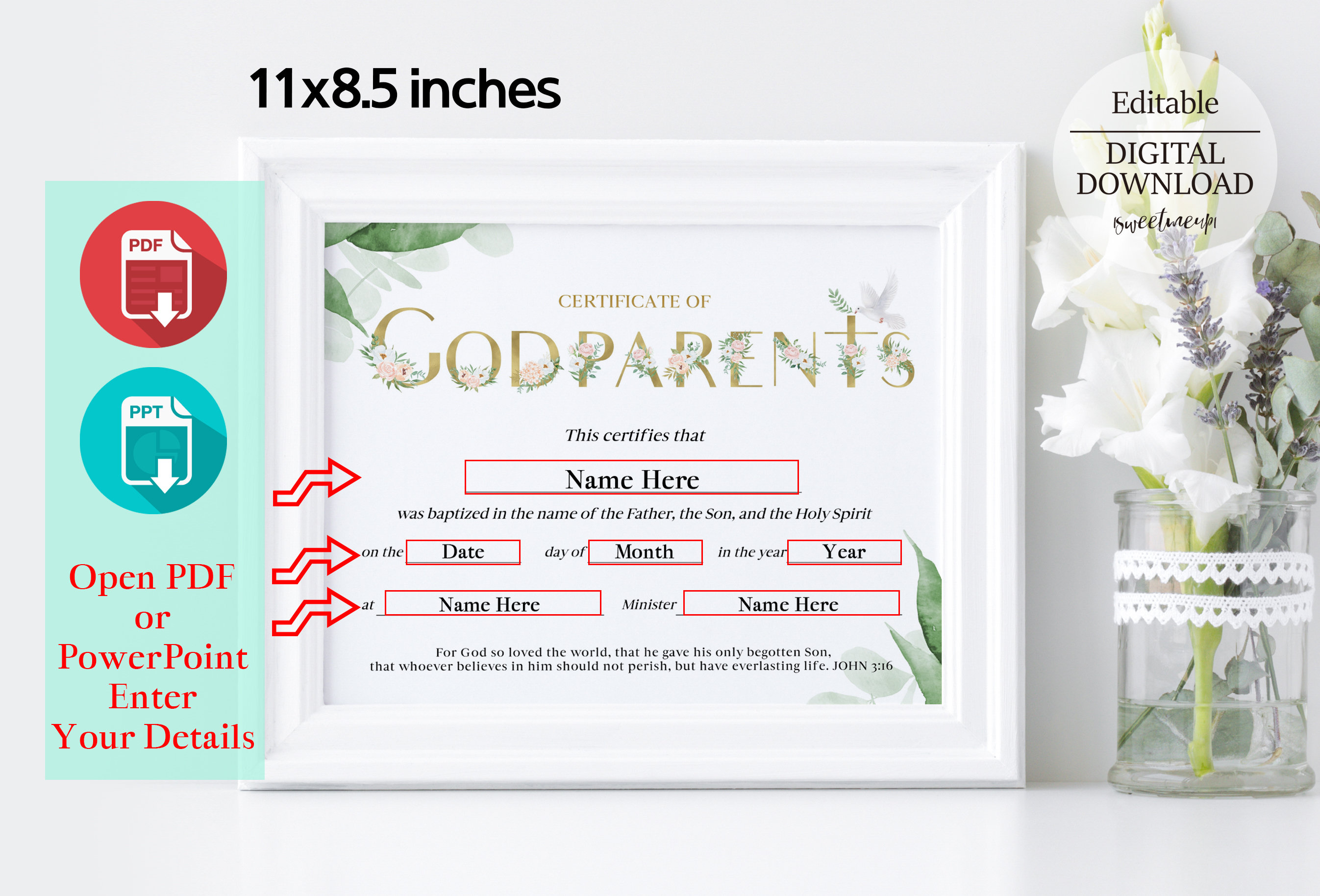 Baptism Godparents Certificate Template, PDF, PPT, Editable, Printable ...