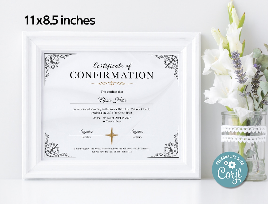 Printable Confirmation Certificate, Church Certificate Template, 11x8.5 ...