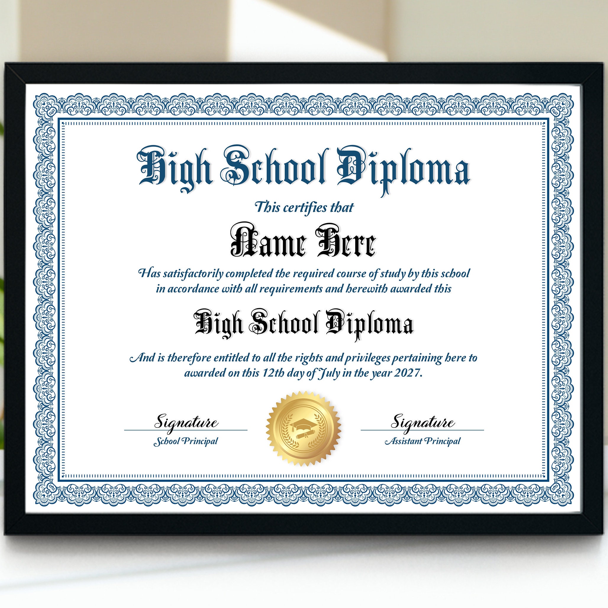 High School Diploma Template, Printable Editable Homeschool Diploma ...