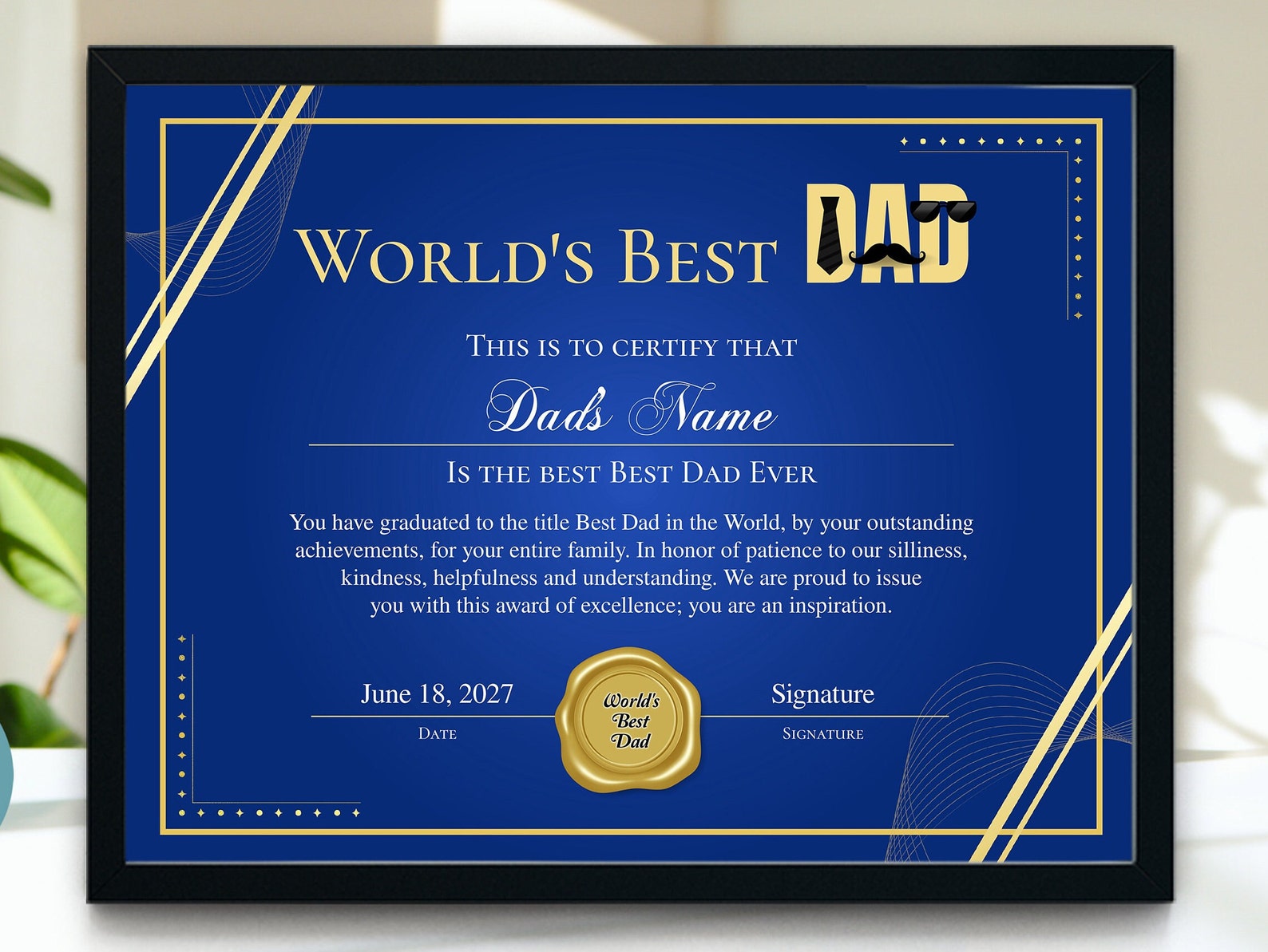 Best Dad Award Certificate, World's Best Dad Certificate Award, Father ...
