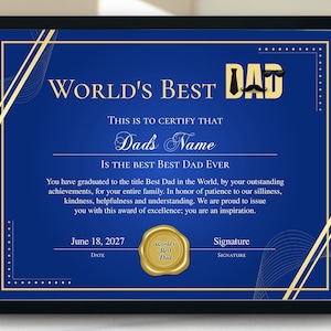 Best Dad Award Certificate, World's Best Dad Certificate Award, Father ...
