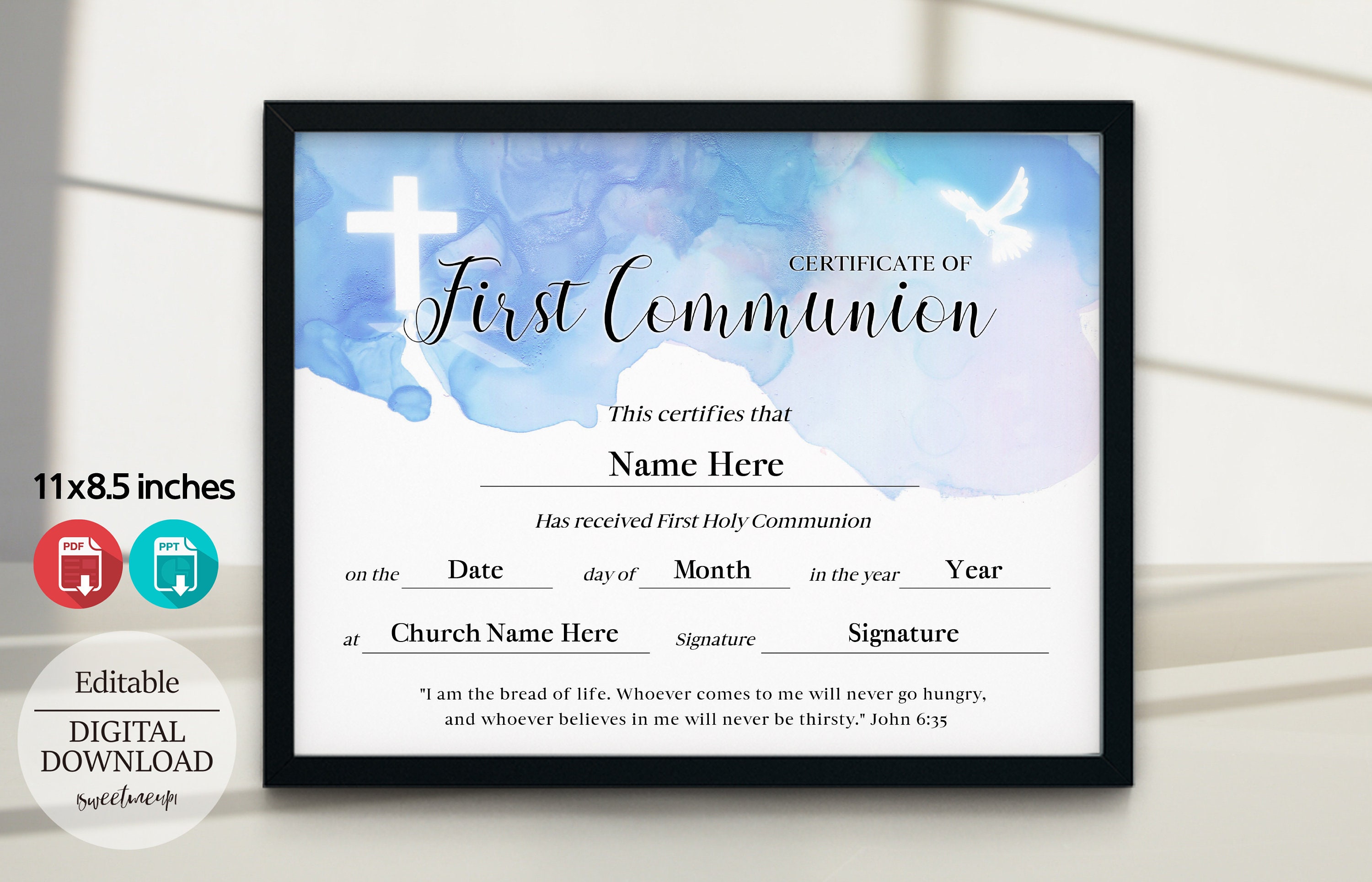 11x8.5 First Communion Certificate, Printable First Communion ...