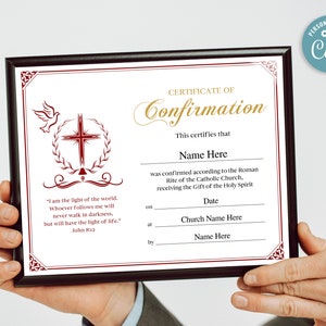 Confirmation Certificate, 11x8.5 Printable Editable Confirmation ...