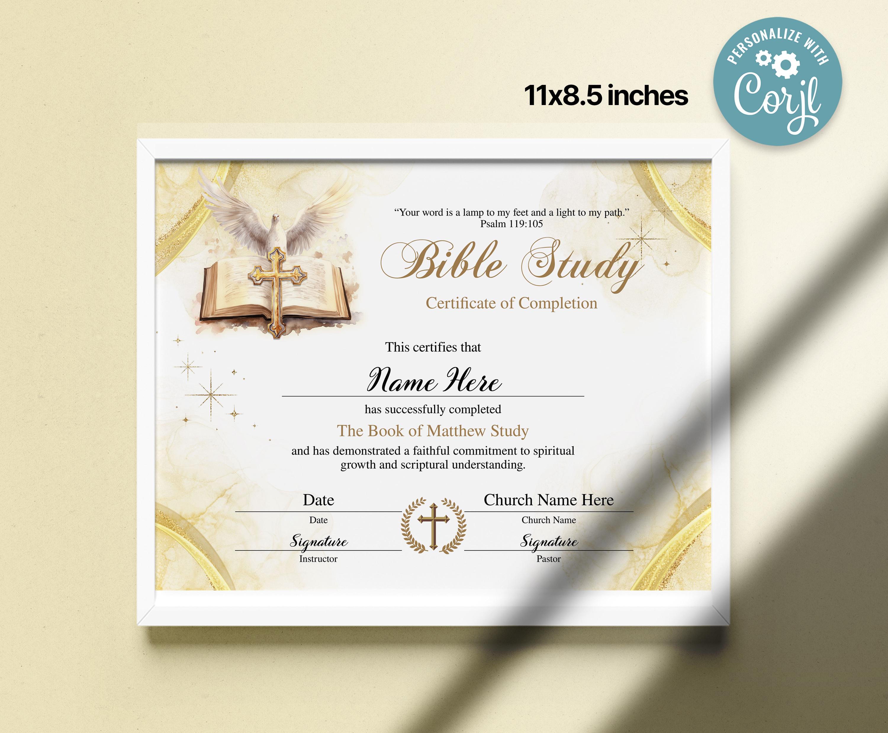 Elegant Bible Study Certificate of Completion Template, Digital Bible ...