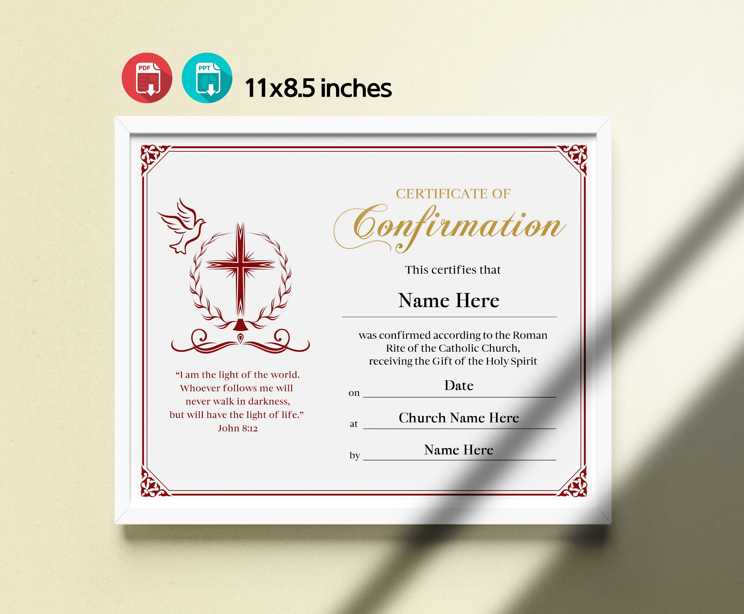 11x8.5 Confirmation Certificate, PPT, PDF Confirmation Certificate ...