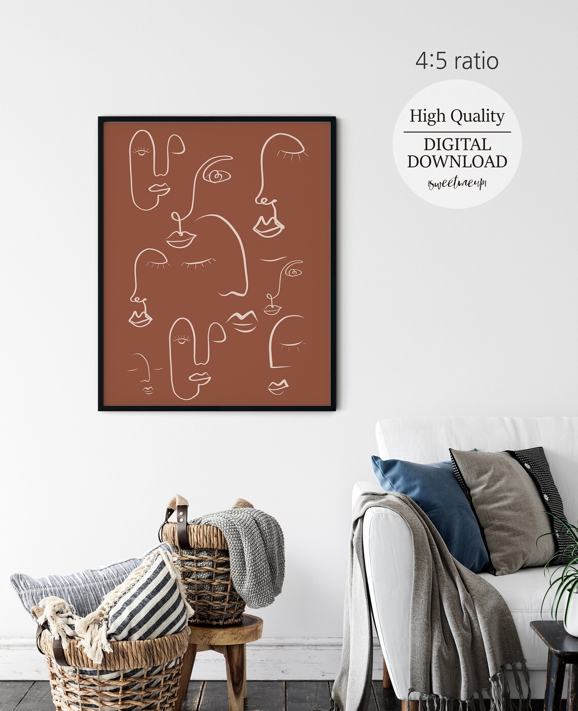 Abstract Faces Line Art Print Printable Wall Art Minimalist | Etsy