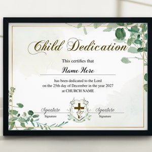 11x8.5 Child Dedication Certificate, Printable Child Dedication ...