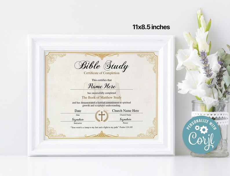 Editable Bible Study Certificate of Completion Template, Digital Bible ...
