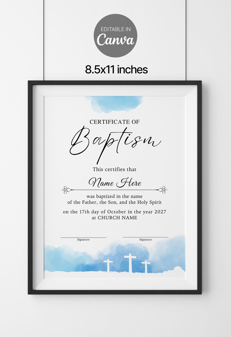 Baptism Certificate, 8.5x11 Certificate of Baptism Template, Baptism ...