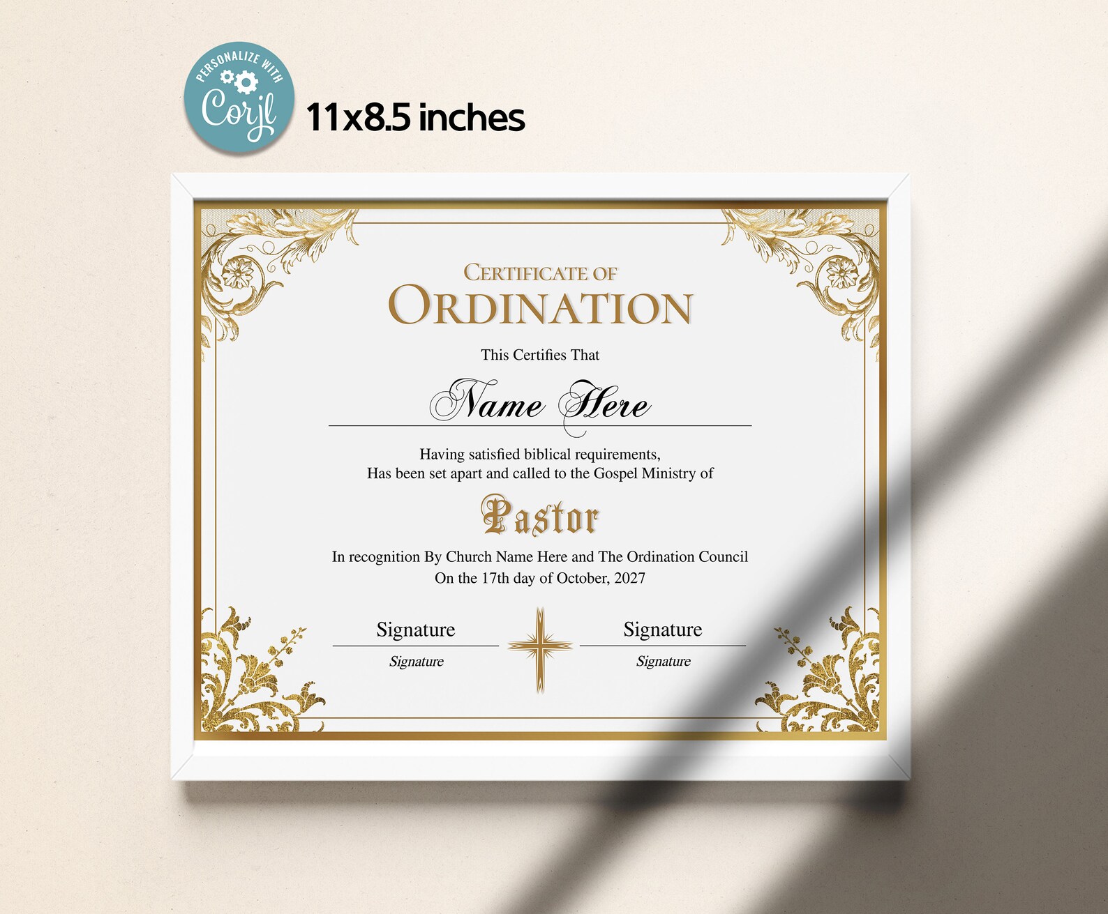 Pastor Ordination Certificate Template, Editable Certificate of ...