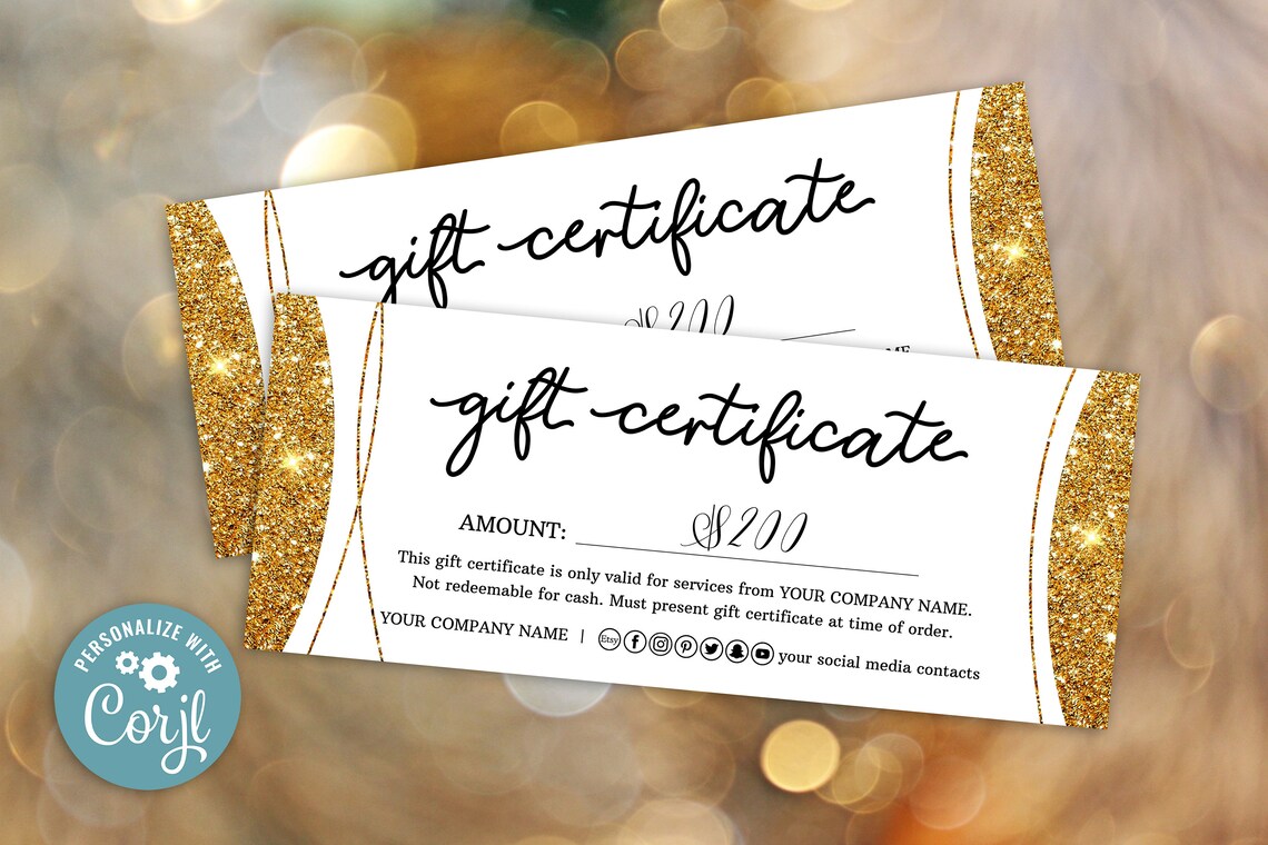 Gold Glitter Gift Certificate Template, Glamorous Editable Gift Voucher ...