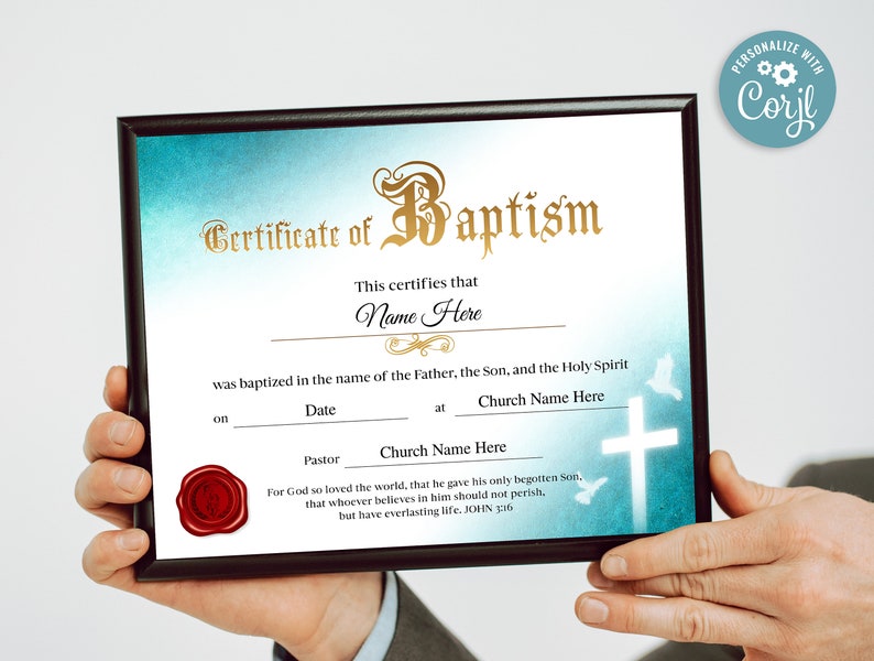 11x8.5 Baptism Certificate Template, Editable Baptism Certificate ...