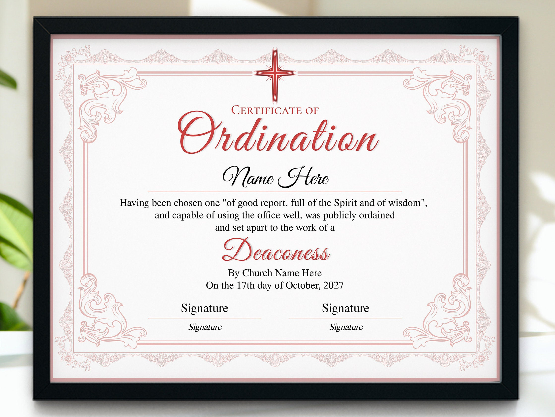 Certificado de Ordenación de Diaconisa, Plantilla de Certificado de ...