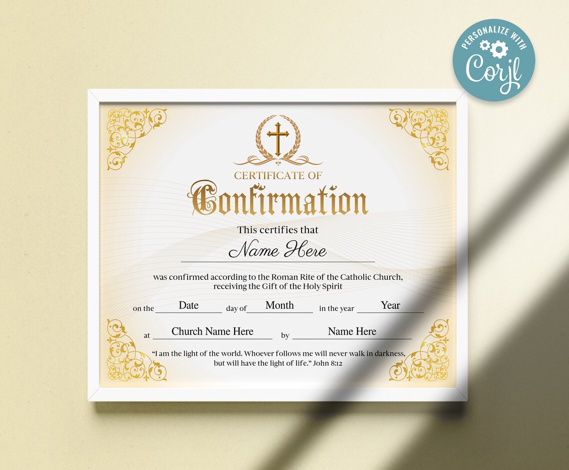 Editable Confirmation Certificate 11x8.5 Certificate of - Etsy