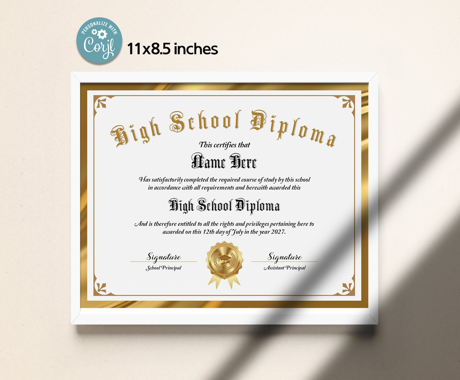 High School Diploma Template, Printable Editable Home School Diploma ...