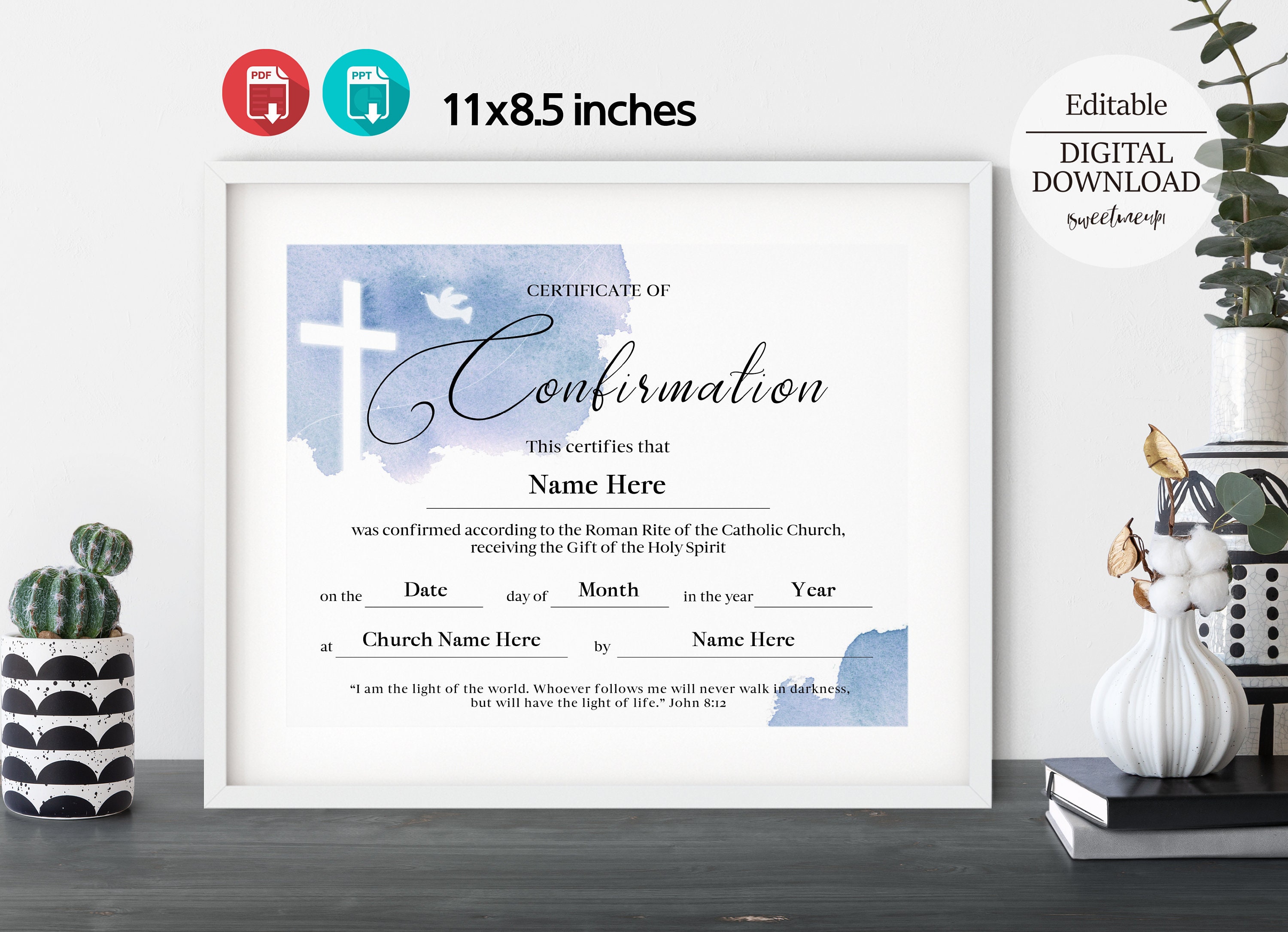Confirmation Certificate Template, Editable Printable Confirmation ...