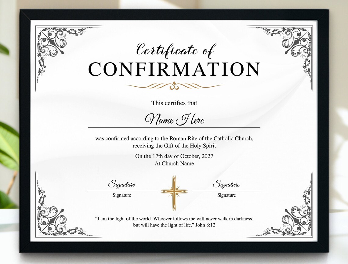 Printable Confirmation Certificate, Church Certificate Template, 11x8.5 ...