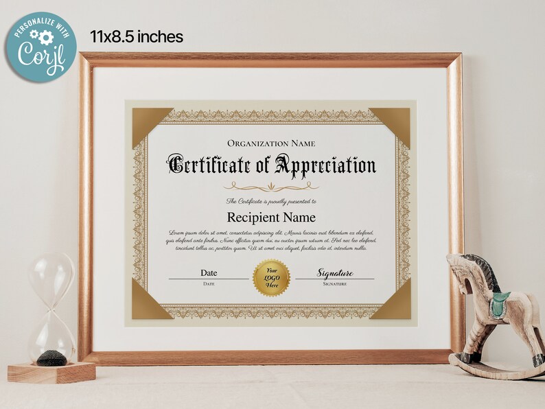 Editable Certificate of Appreciation Template, 11x8.5 Appreciation ...