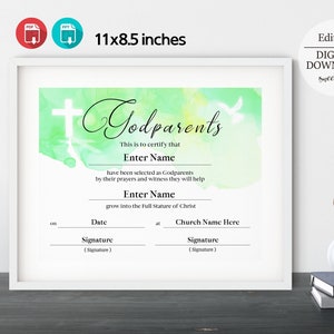 Godparents Certificate Template, 11x8.5 Baptism Certificate Download ...