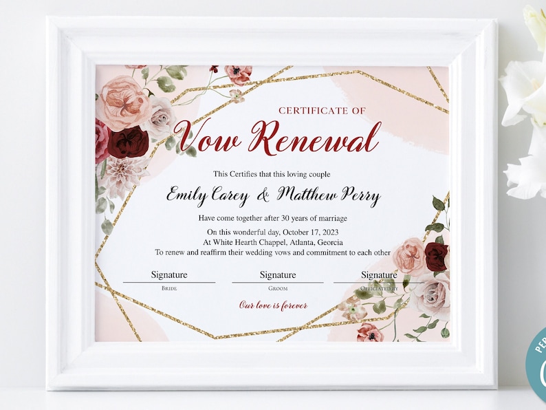 Vow Renewal Certificate Template Editable Printable Wedding - Etsy