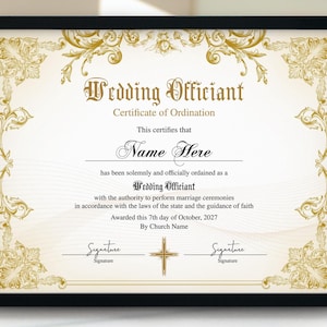 Wedding Officiant Certificate of Ordination, Personalized Ordination ...