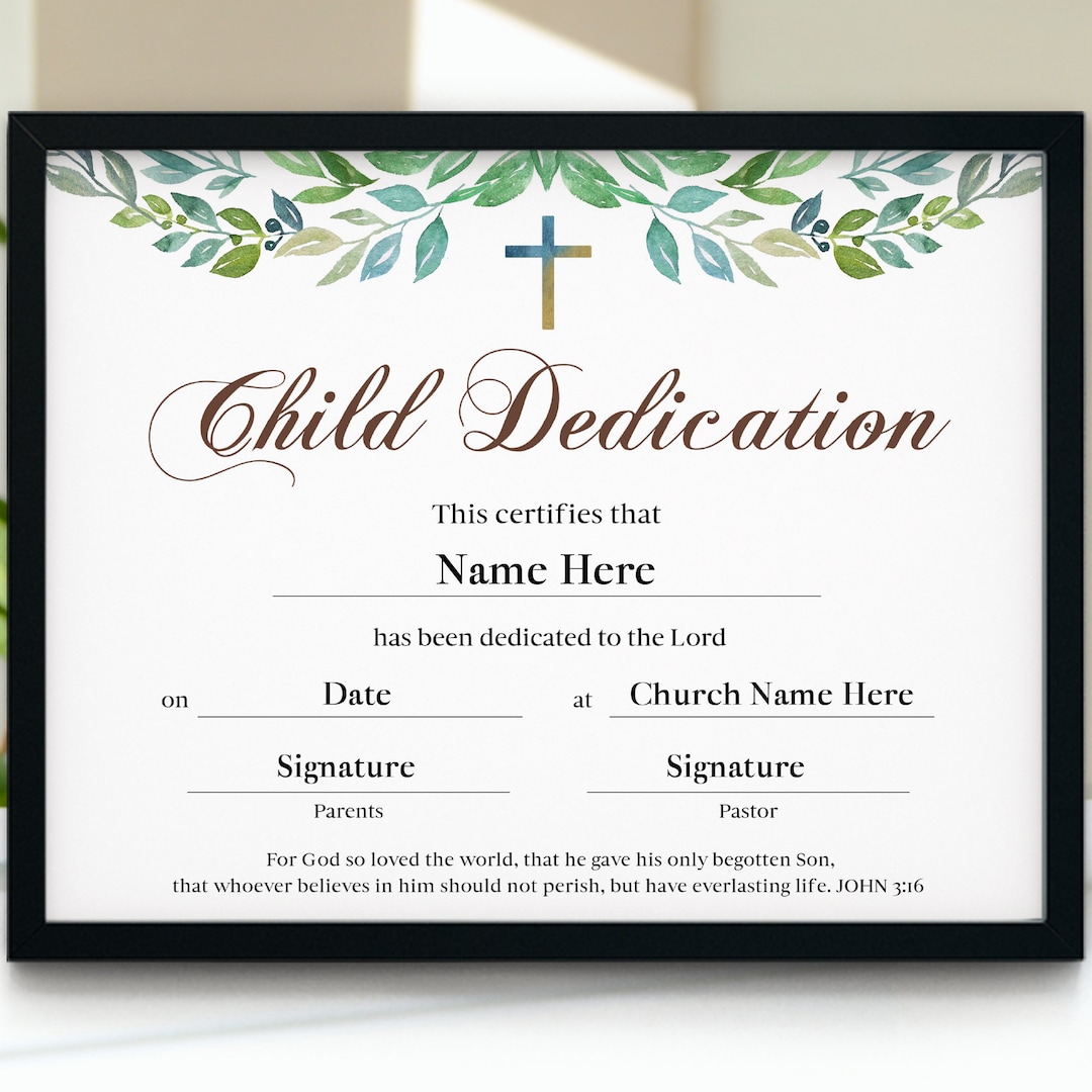 11x8.5 Child Dedication Certificate, Child Dedication Certificate ...
