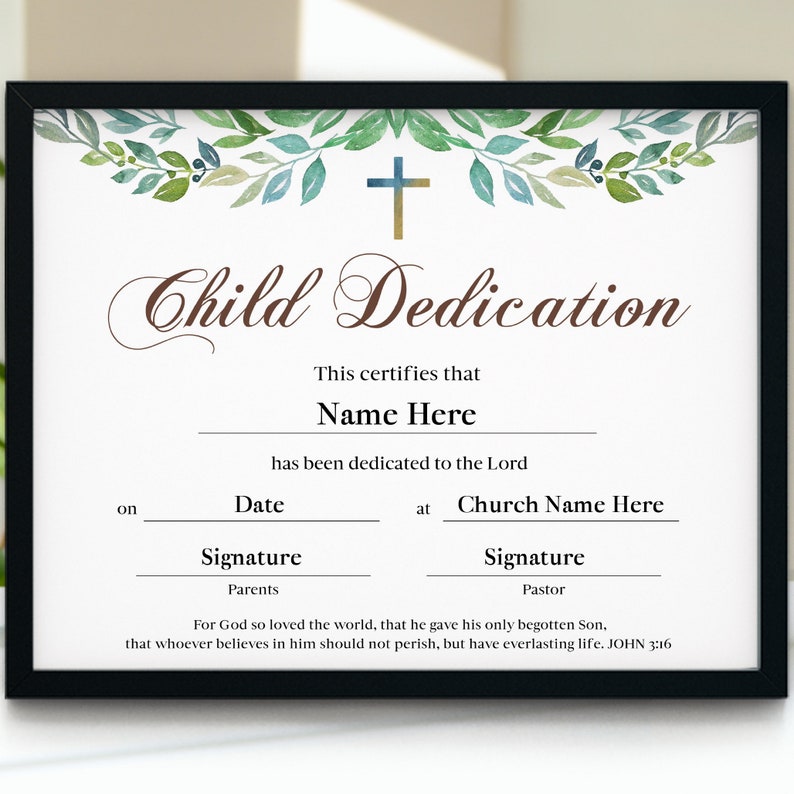 11x8.5 Child Dedication Certificate, Child Dedication Certificate ...