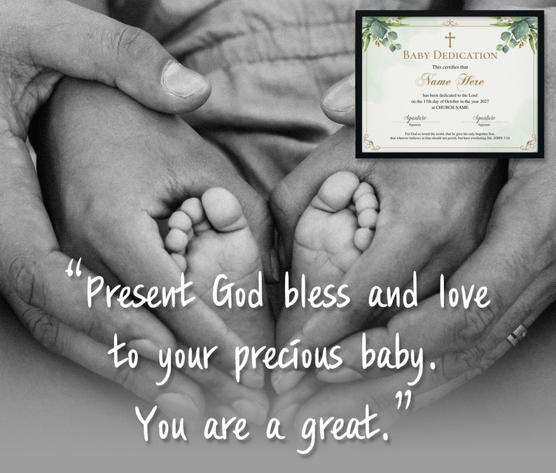 Baby Dedication Certificate, Greenery Leaves Baby Dedication ...