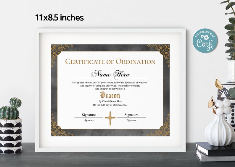 Deacon Ordination Certificate Template 11x8.5 Printable - Etsy