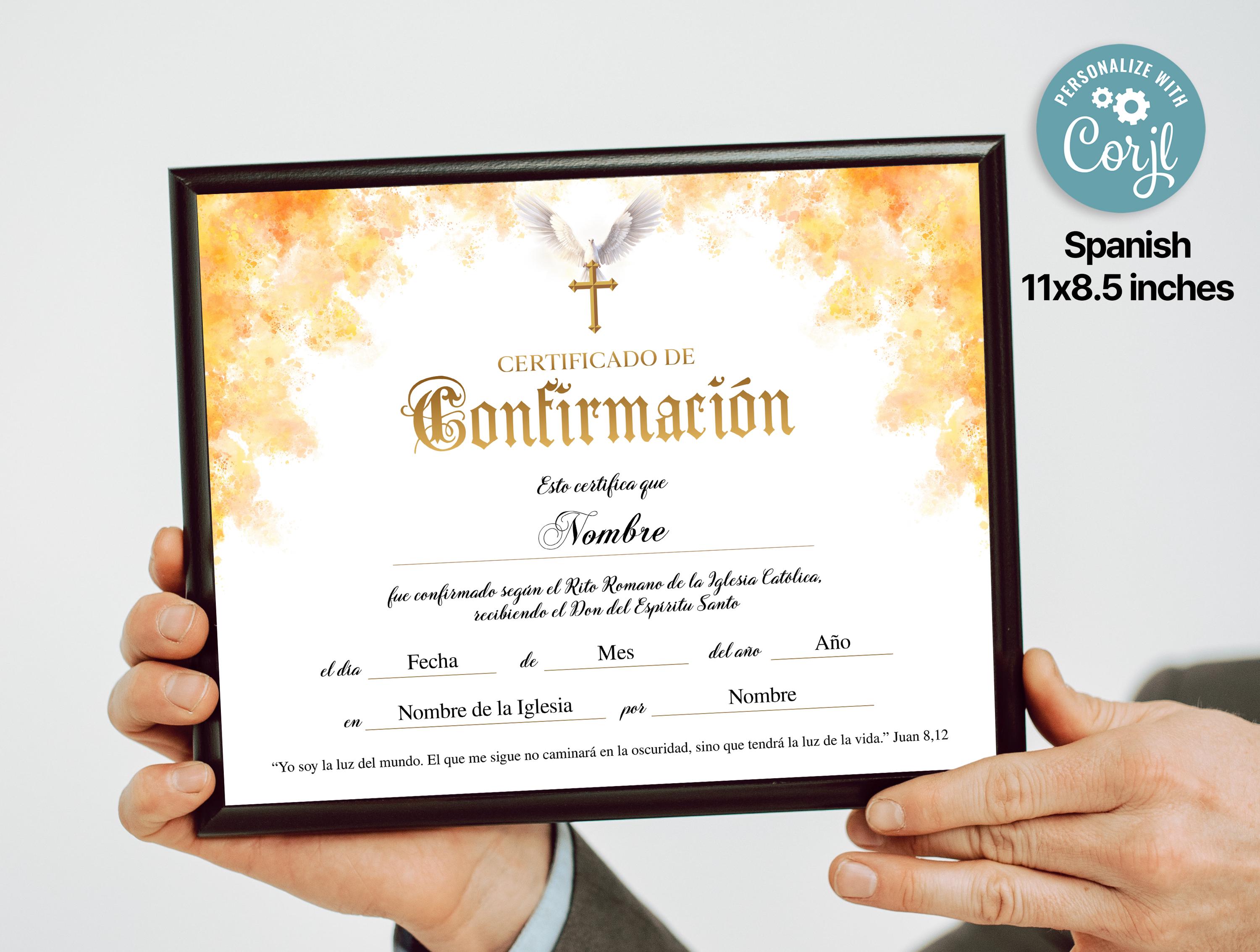 Spanish Confirmation Certificate, Certificado De Confirmación Católica ...