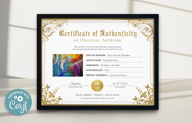 Certificate of Authenticity, Printable Editable Authenticity ...