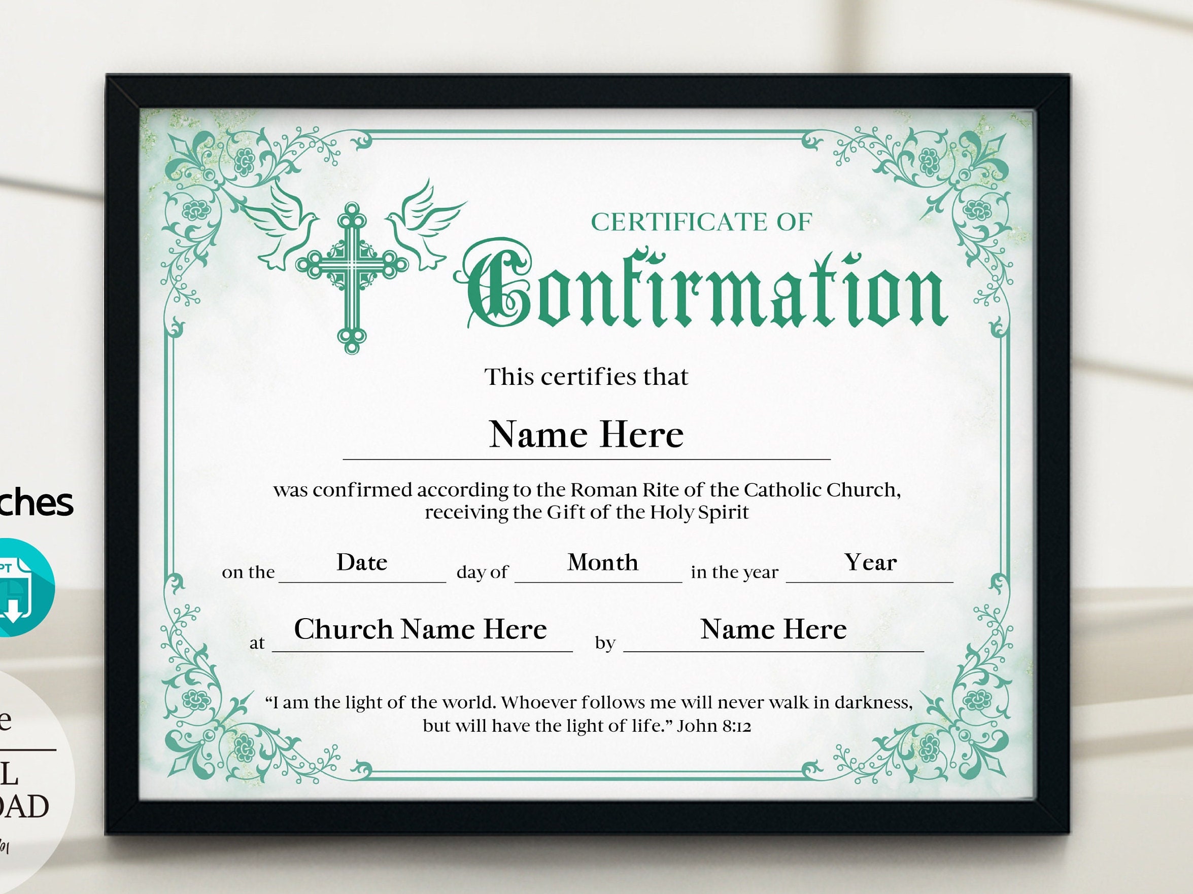11x8.5 Confirmation Certificate, PPT, PDF Editable and Printable Green ...