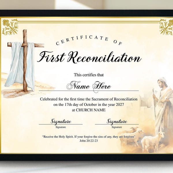 First Reconciliation Certificates Printable - Etsy