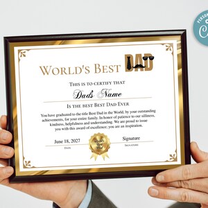 World's Best Dad Certificate Award, Best Dad Award Certificate ...